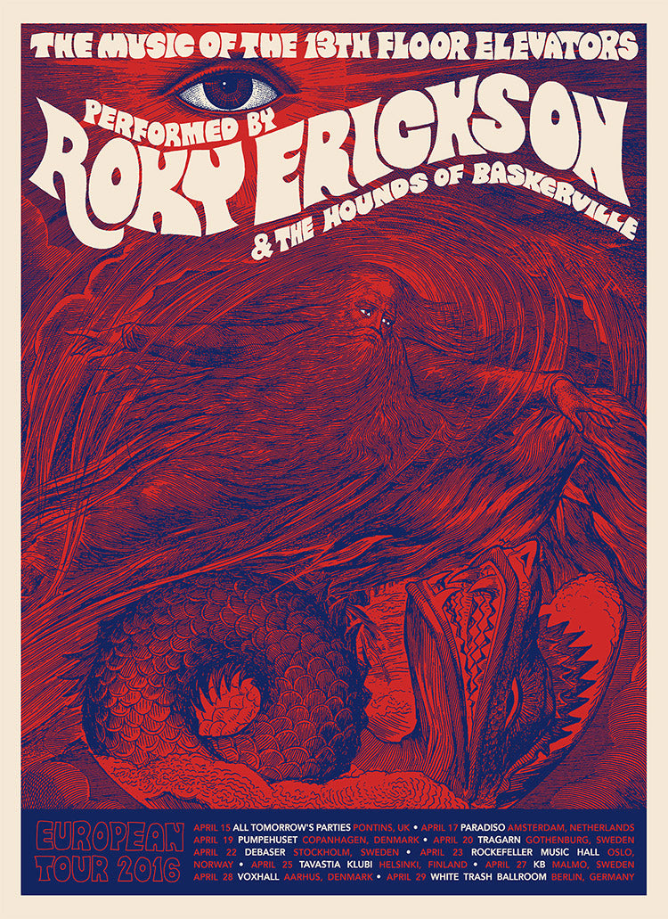 Roky Erickson European tour poster 2016 – Mishka Westell Store